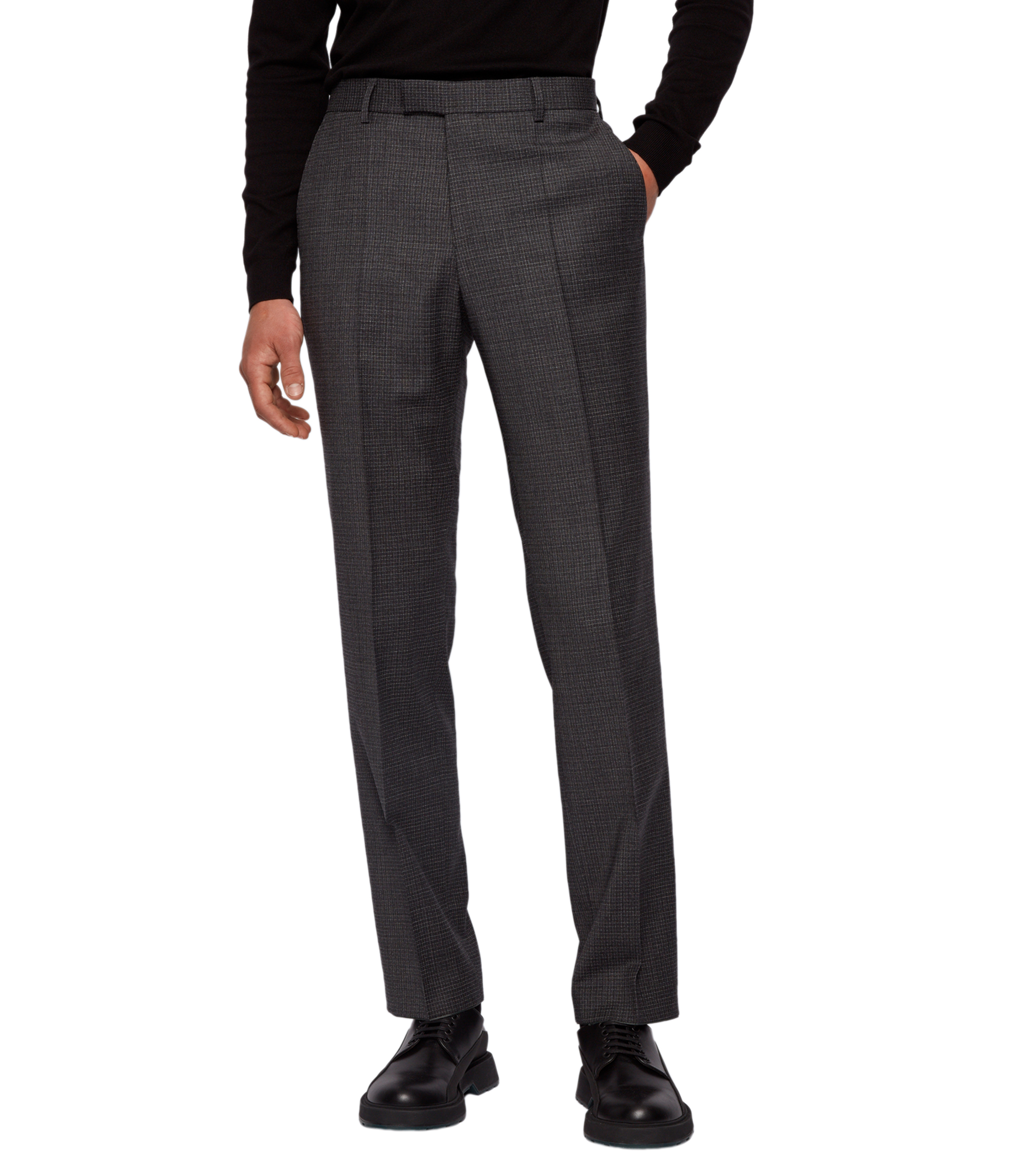 Boss Pantalón Regular Fit de lana elástica con mini cuadros Hombre - El ...