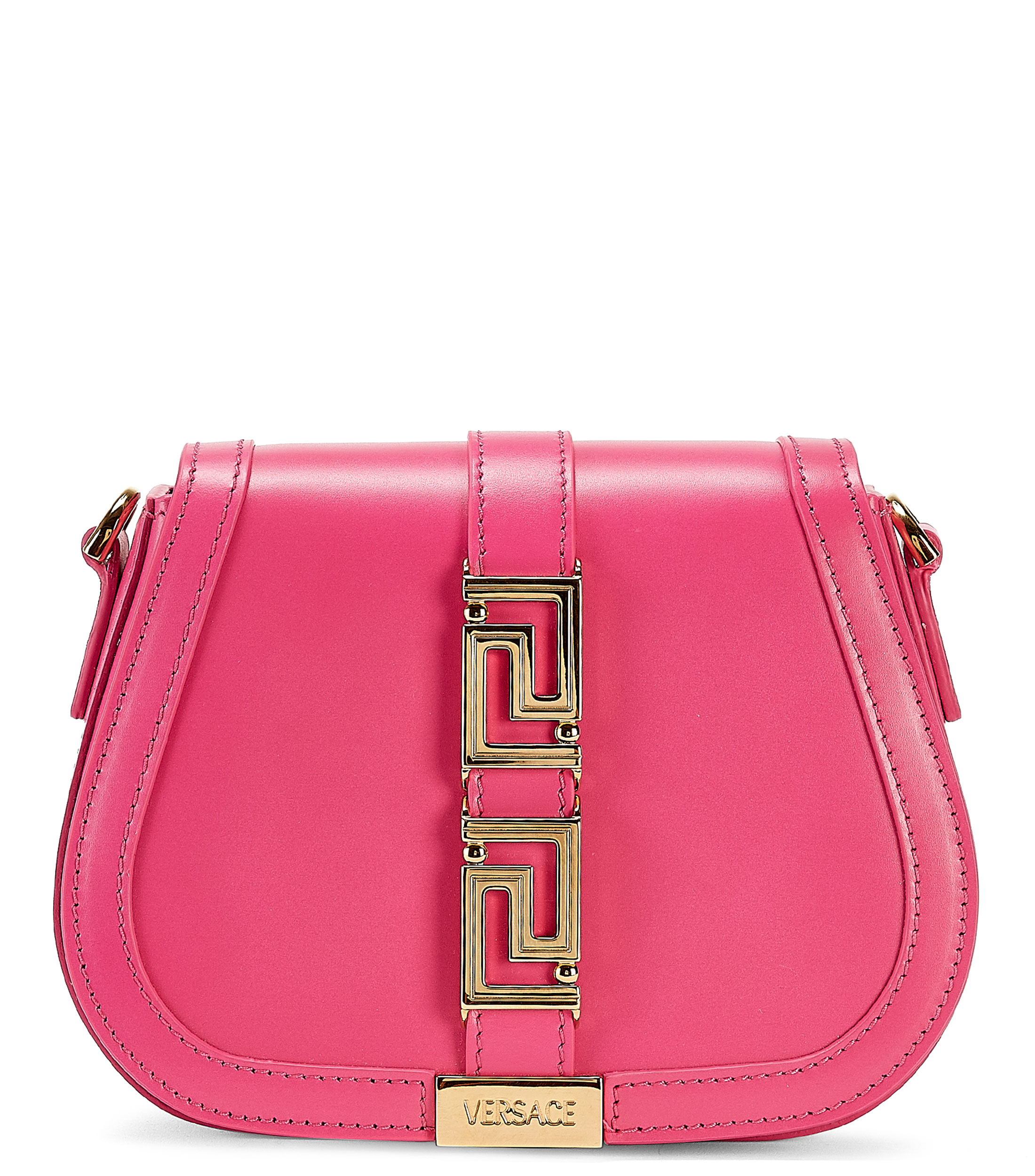 Versace: Bolso crossbody rosa fuerte en piel Goddess liso Mujer | El ...