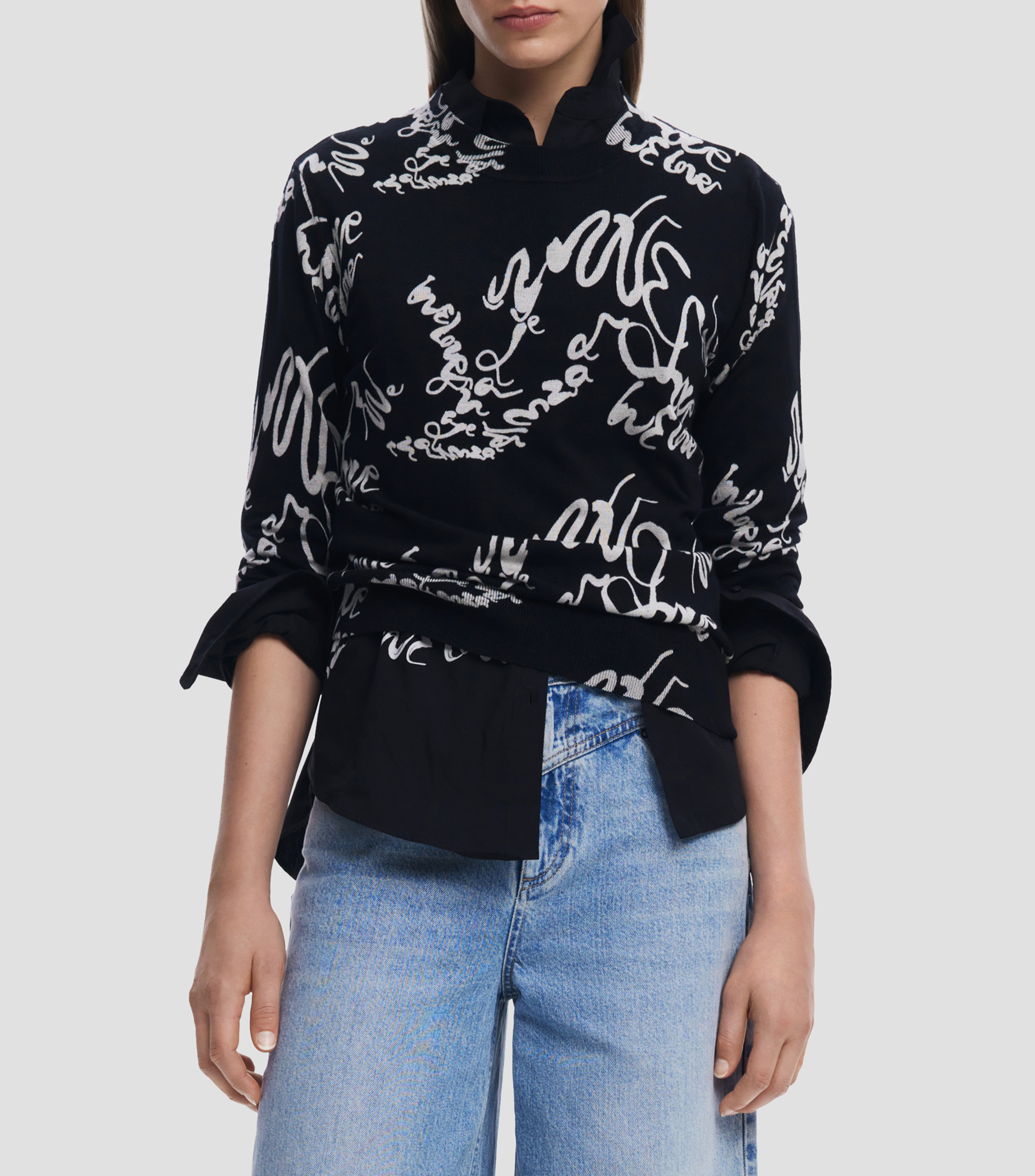 Desigual Suéter Fino Cuello Redondo Estampado de Letras Mujer |El ...