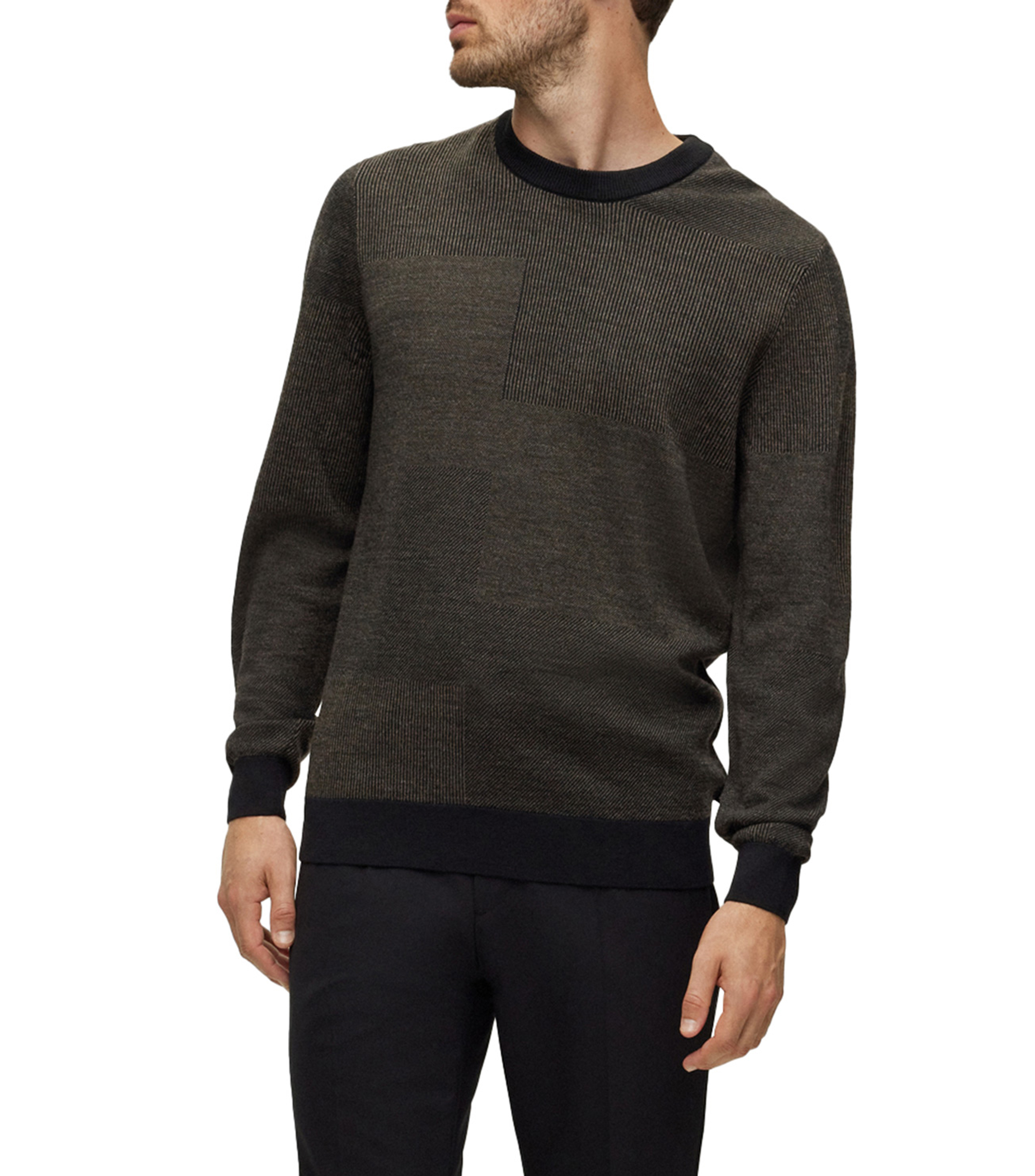 Boss Suéter Boss de efecto patchwork en lana virgen responsable Hombre ...