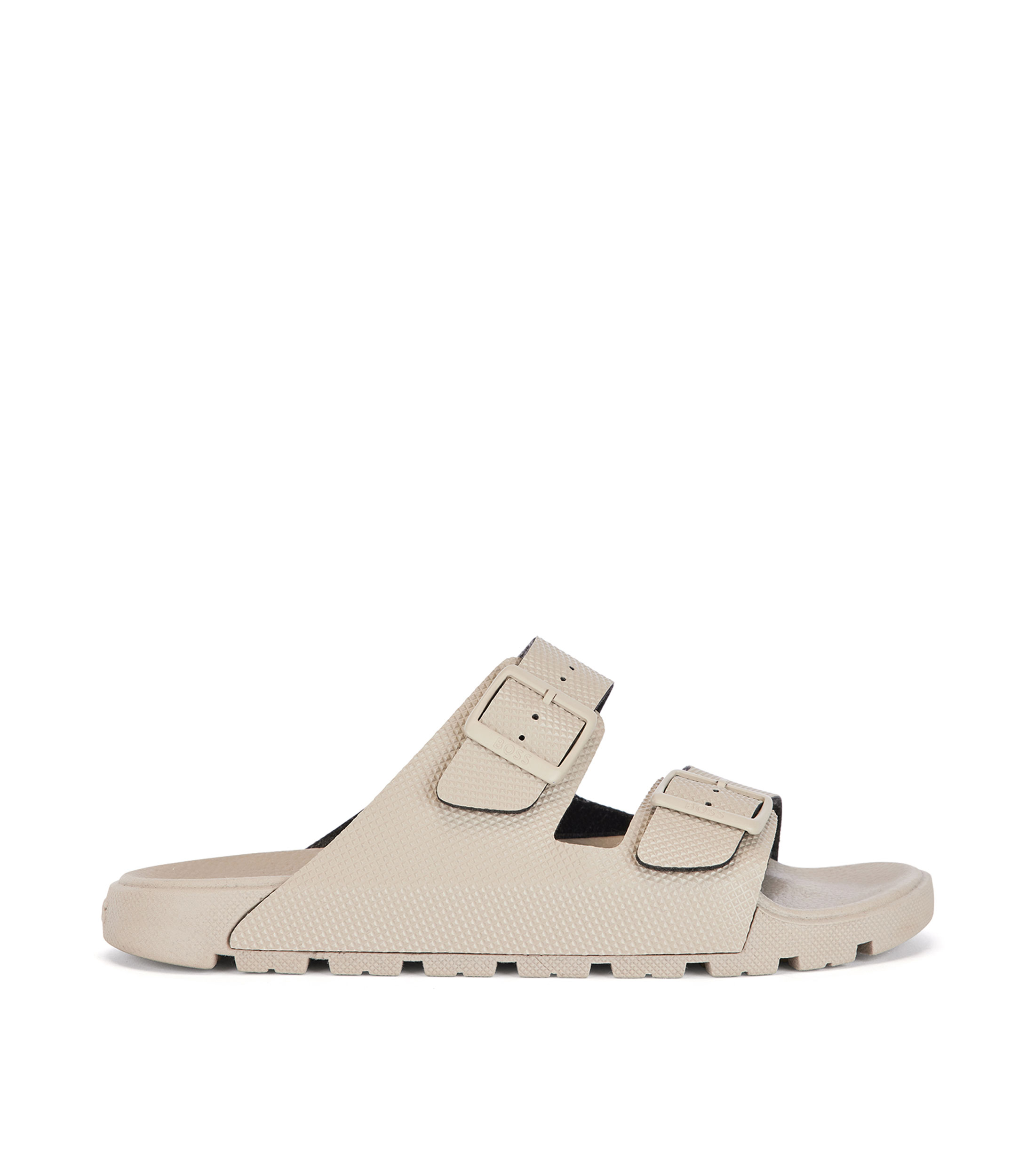 Boss: Sandalias Boss crema de dos tiras y empeines con estructura ...