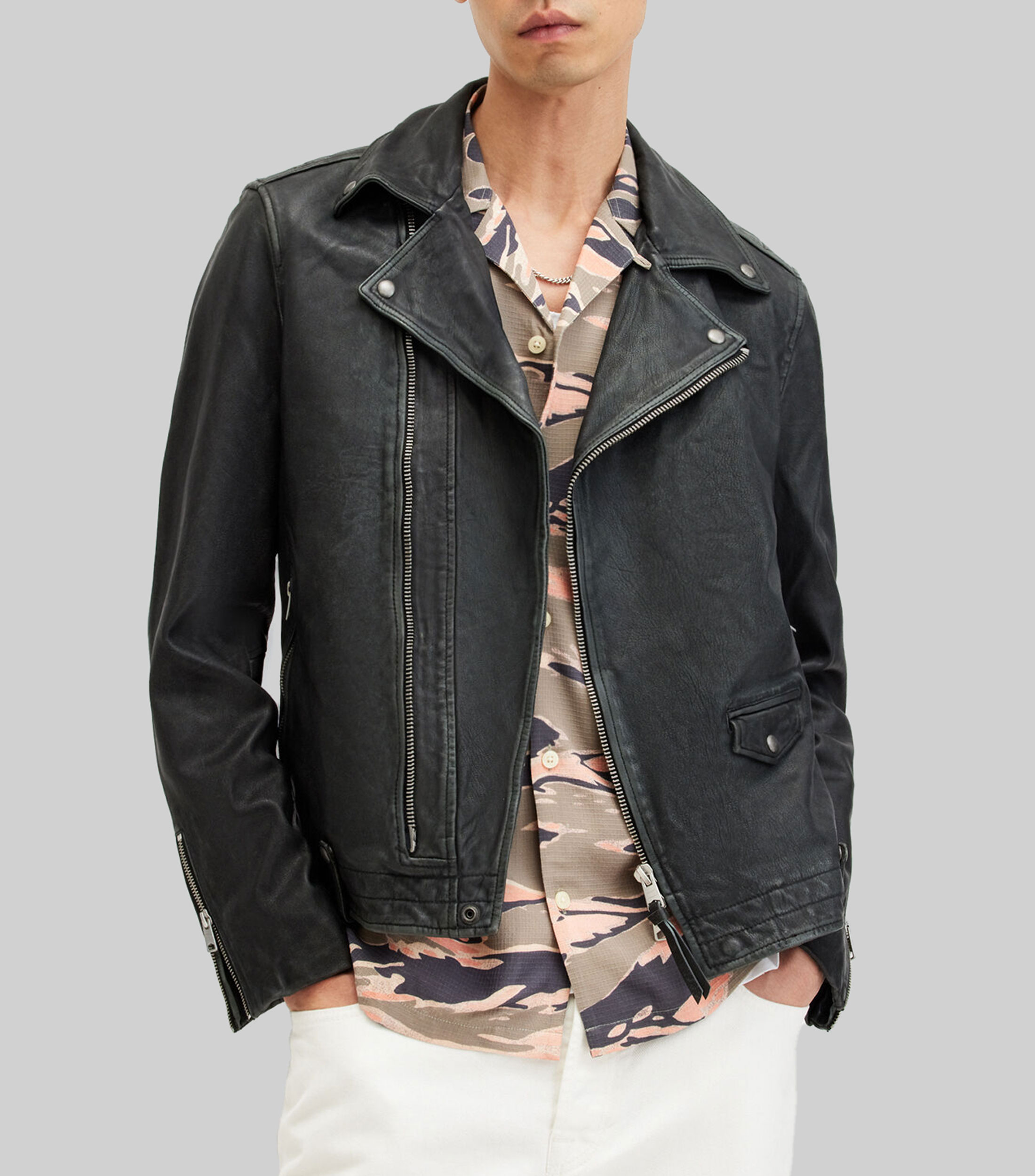 AllSaints: Chamarra biker Rosser en piel Hombre | El Palacio de Hierro