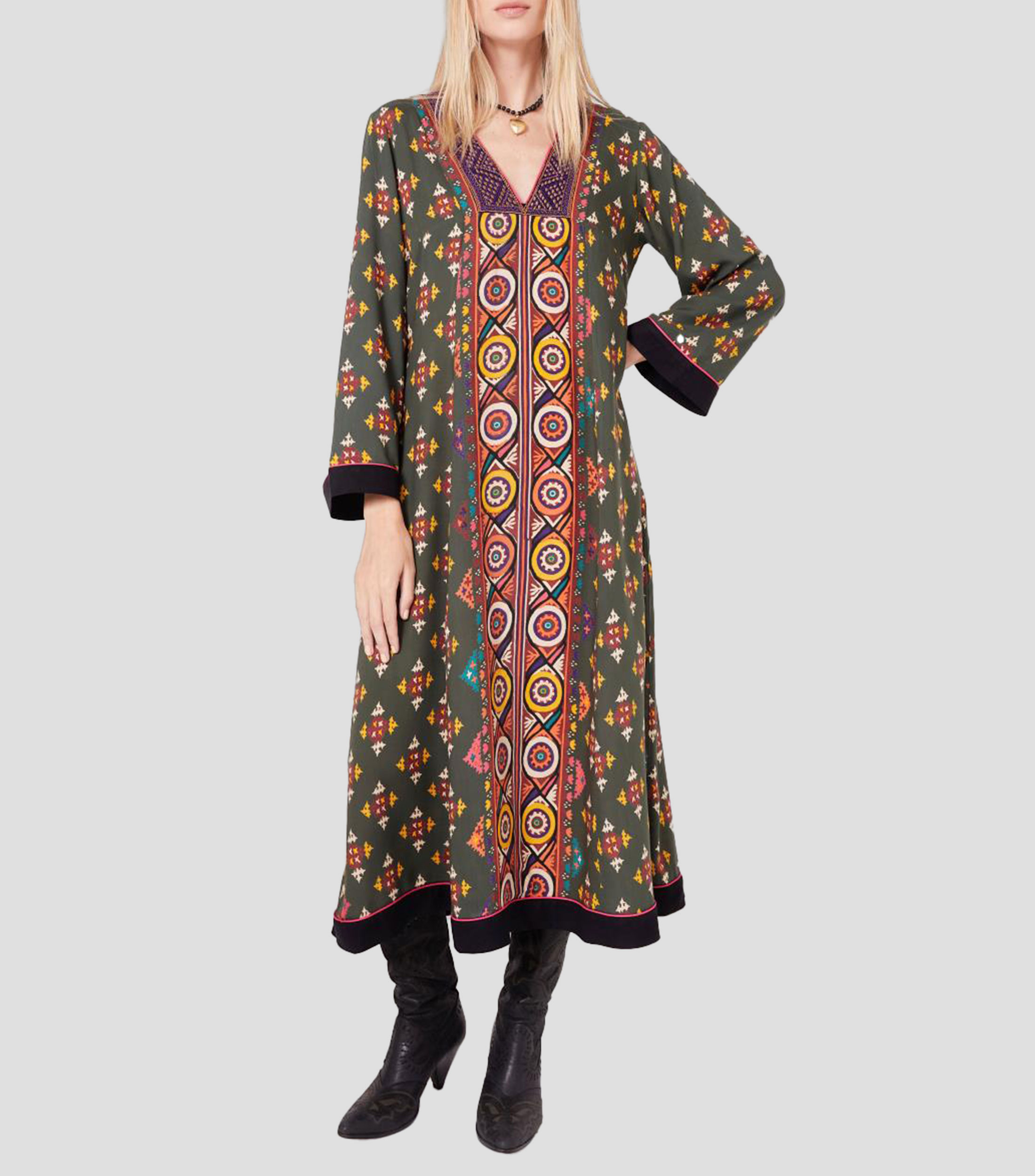Rapsodia: Vestido midi de manga larga y mix de estampados Mujer | El ...