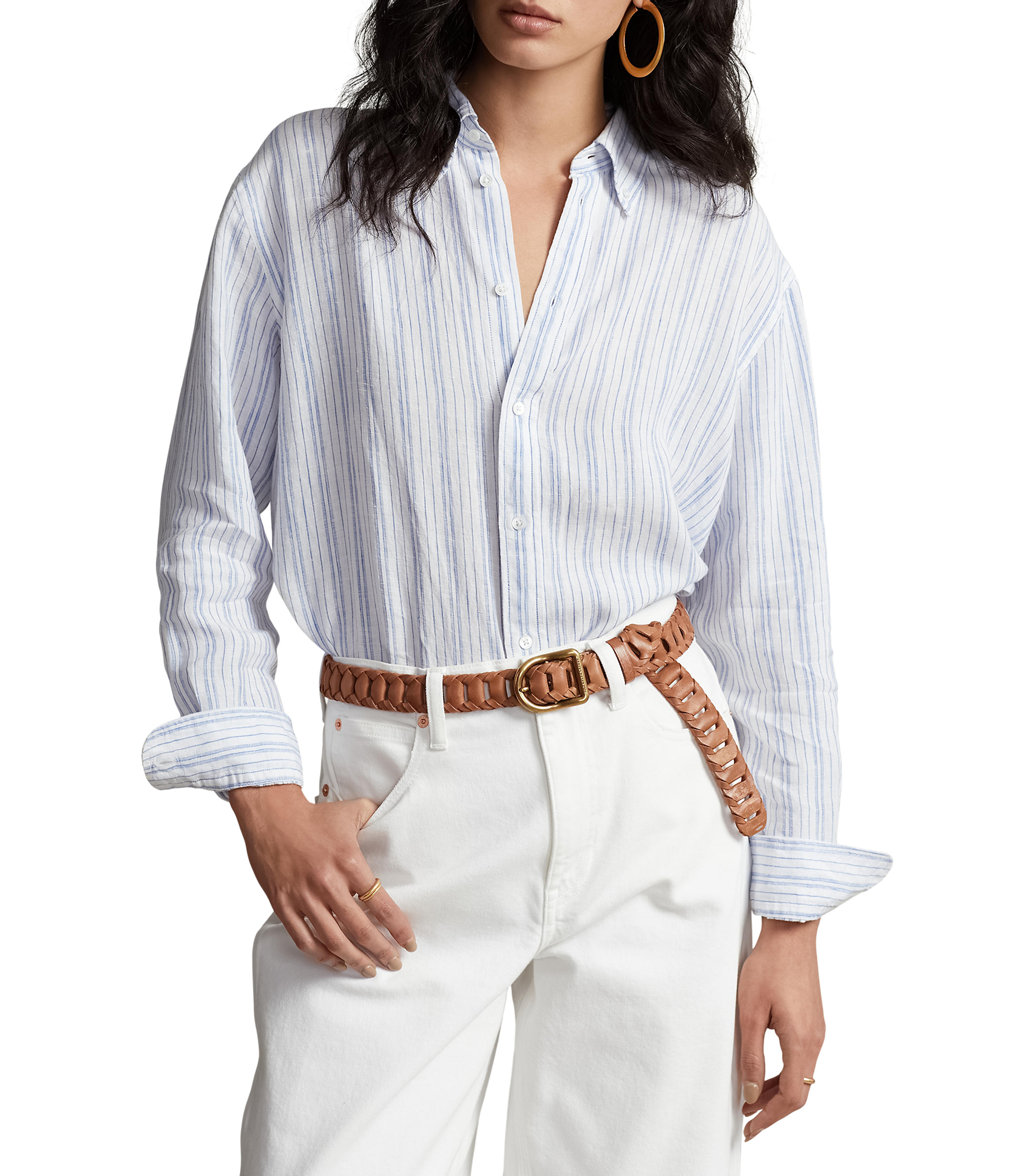 Polo Ralph Lauren: Camisa cuello italiano y manga larga con líneas ...