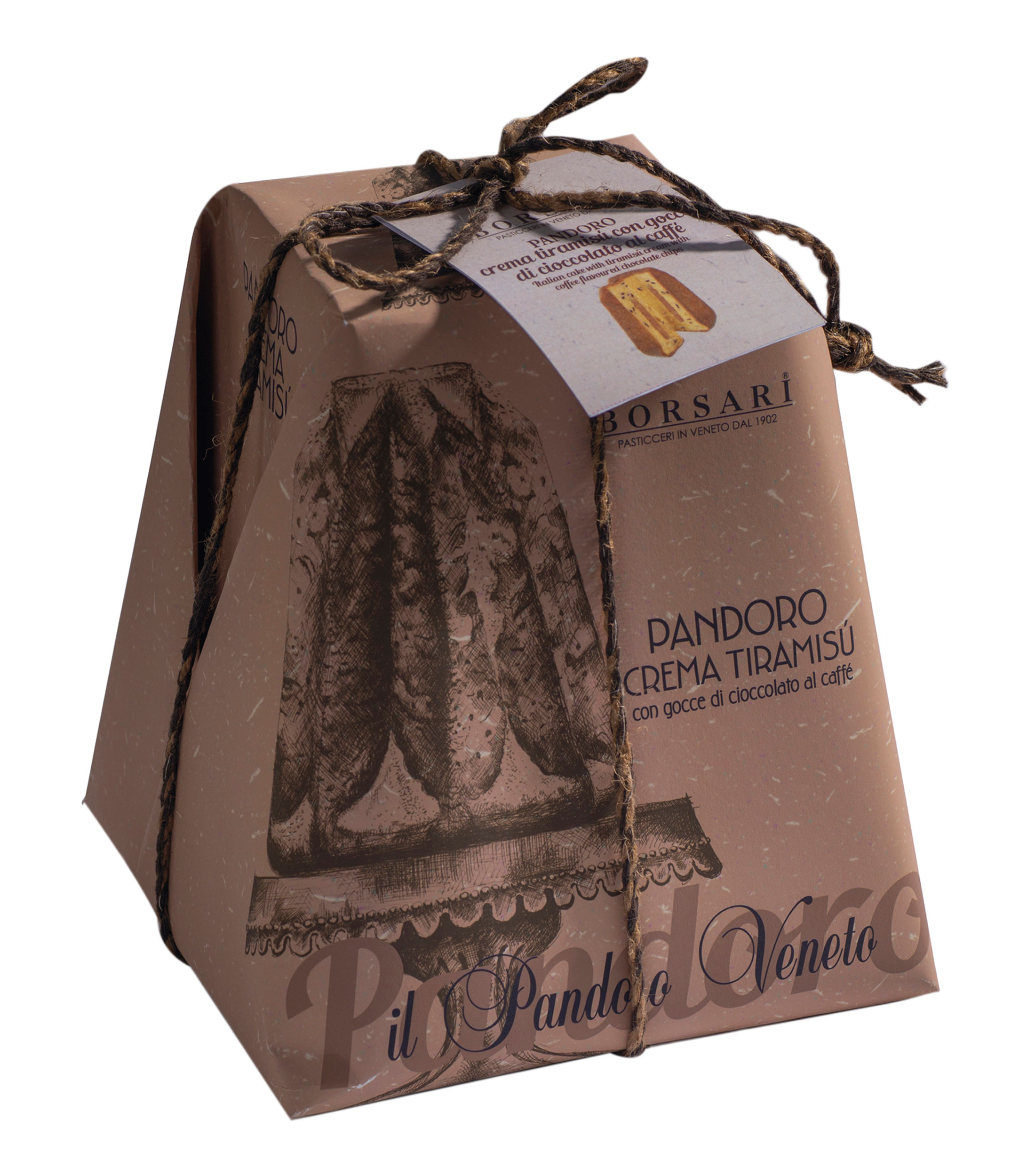 Borsari Pandoro con crema de tiramisú y chispas de chocolate al café ...