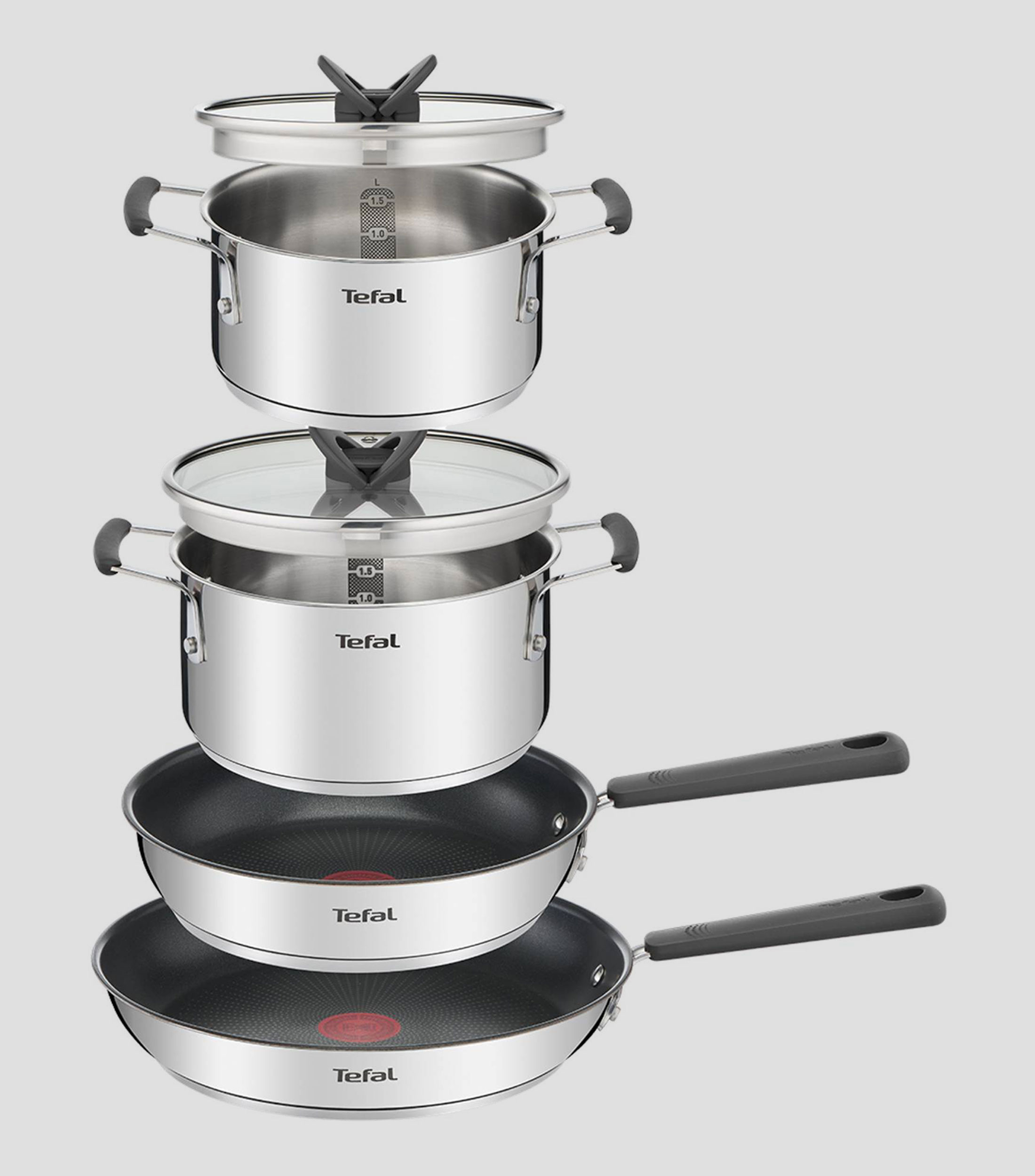 T-fal Batería de Cocina en Acero inoxidable Opti Space 6 Piezas |El ...