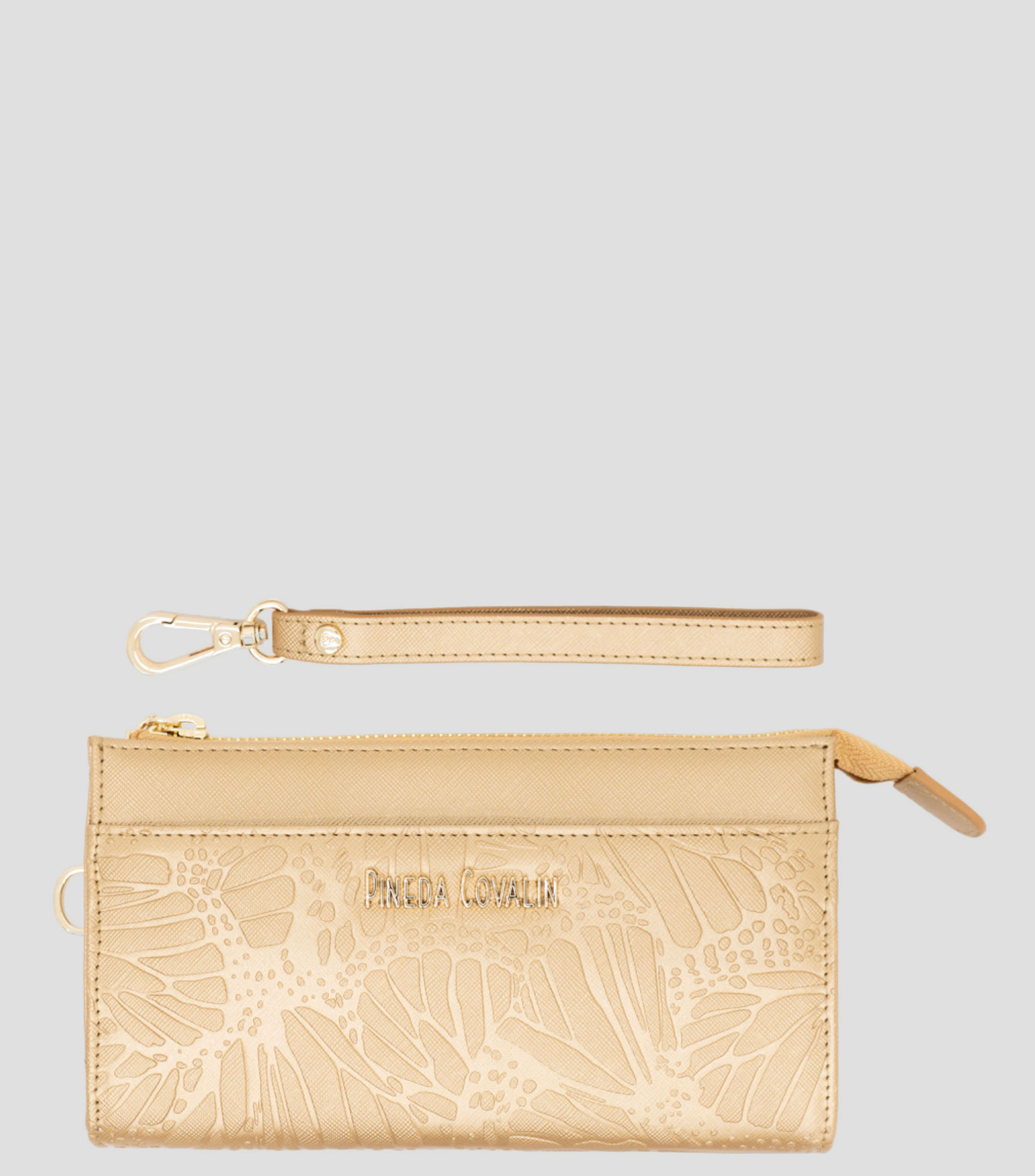 Pineda Covalin: Bolso wristlet multifuncional dorado Cheen con ...