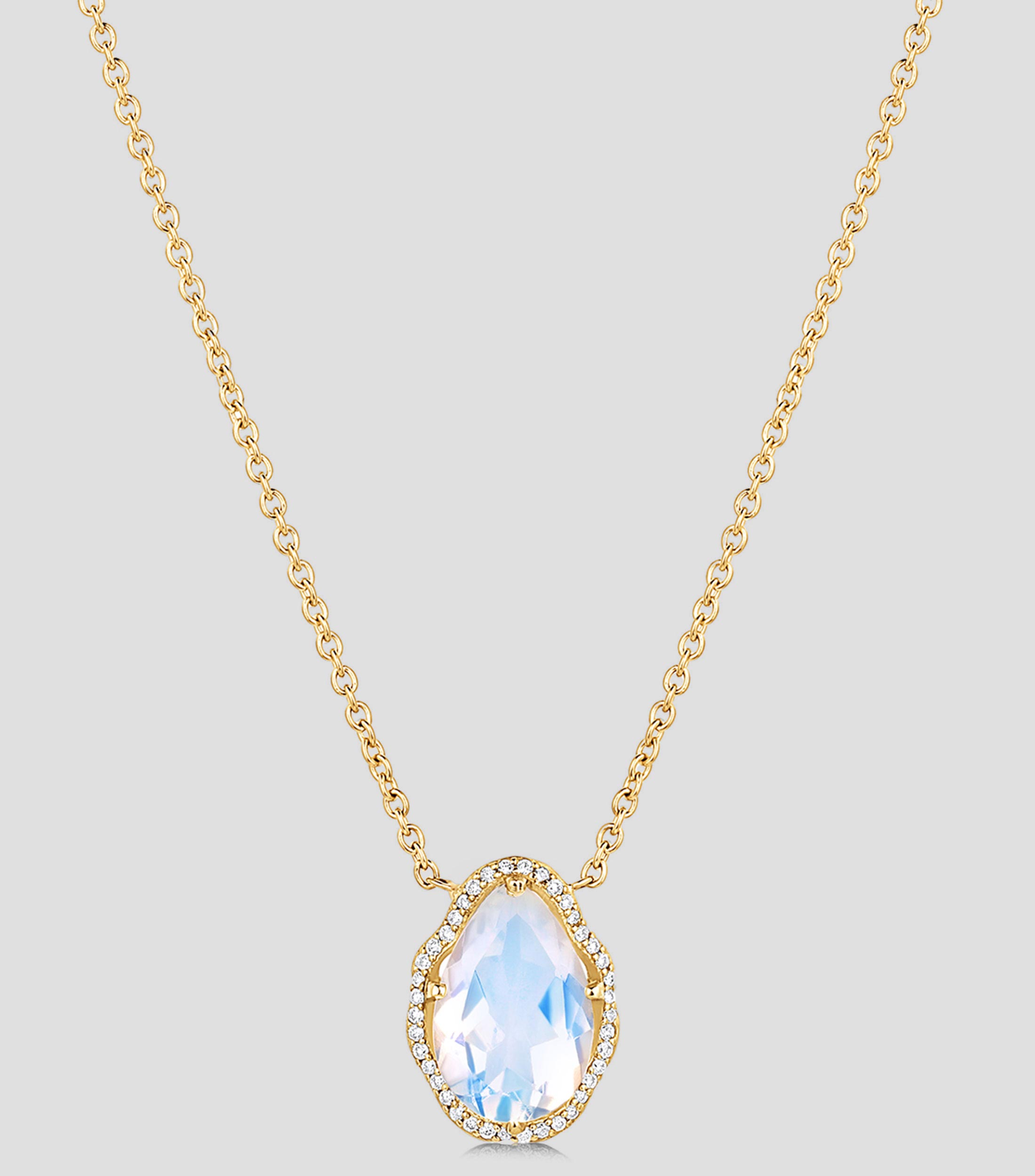 Abya: Collar Glow en oro amarillo de 18 Kilates Piedra Luna Azul Mujer ...