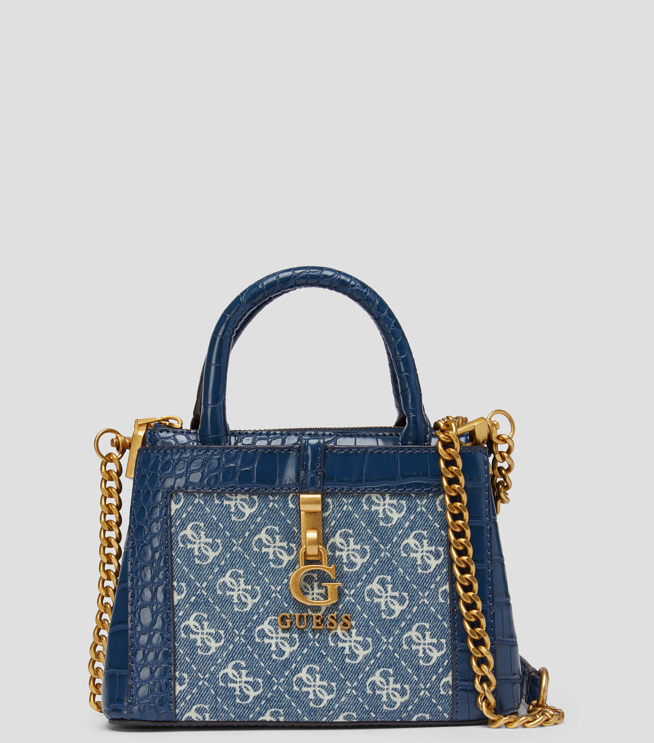 Guess: Bolso mini tote James azul monogram Mujer | El Palacio de Hierro
