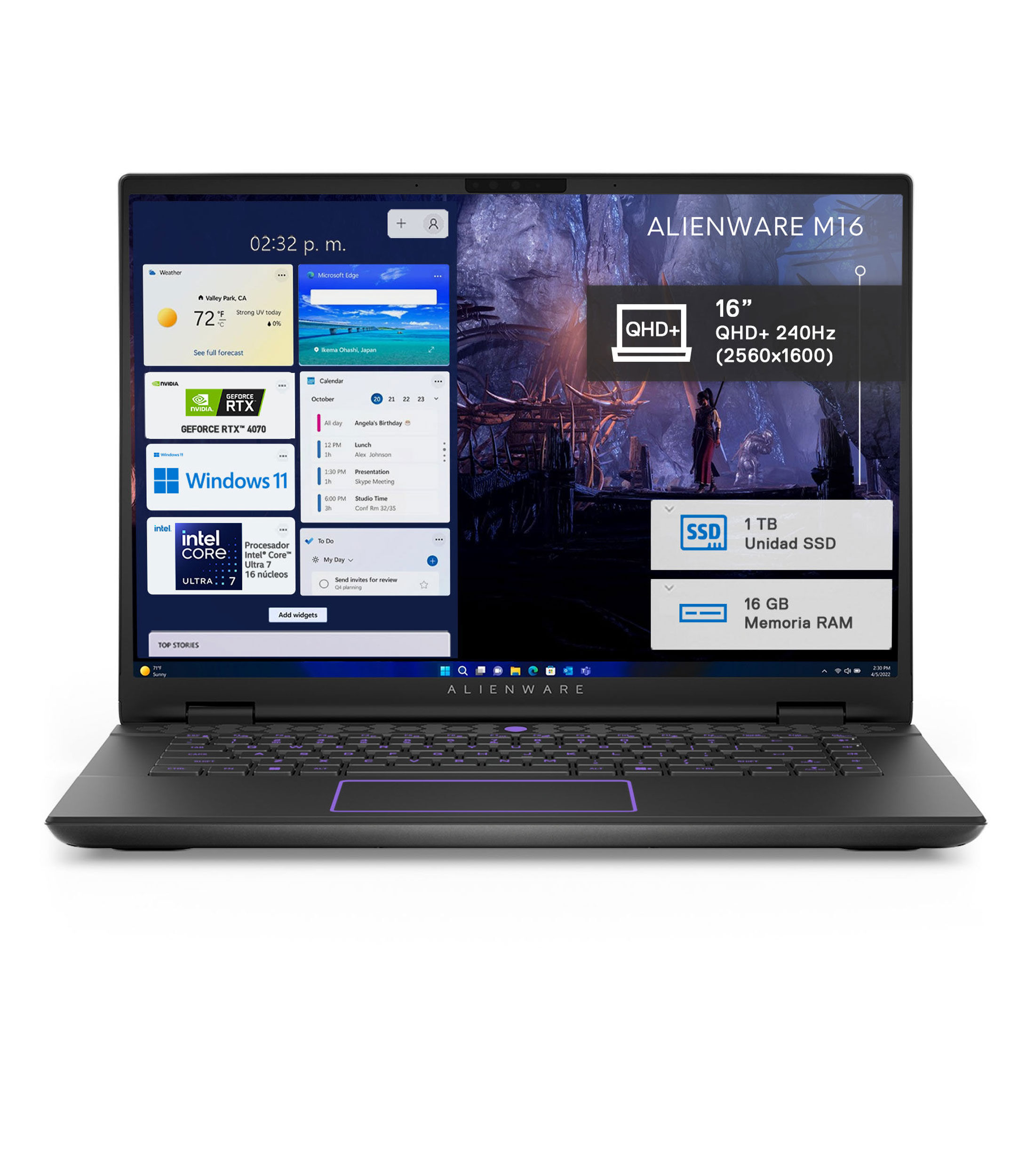 Alienware Laptop, Gaming M16, 16", NVIDIA GeForce RTX 4070, Intel Core ...