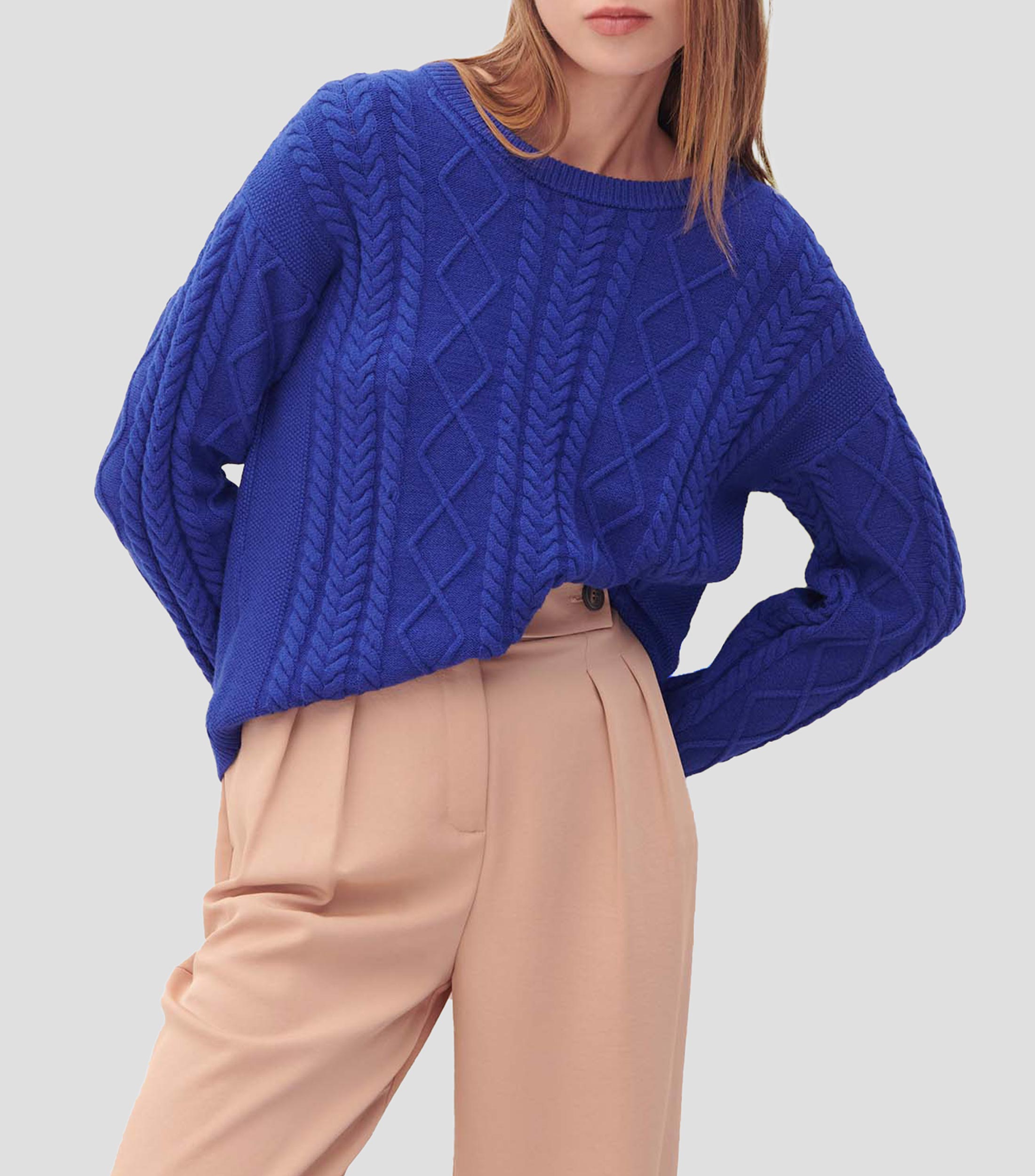 Julio Suéter Tejido Trenzado Azul Rey Escote Redondo Mujer - El Palacio ...