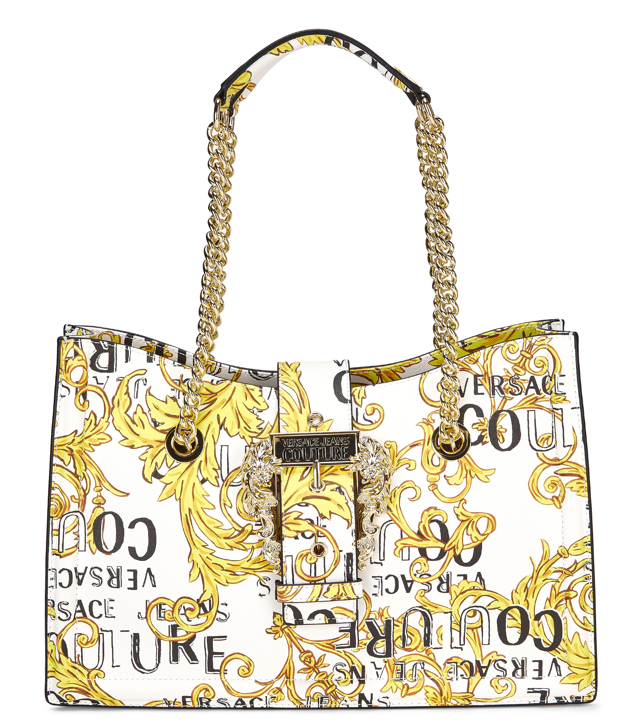 Versace Jeans Couture: Bolso tote blanco y dorado con barroco Mujer ...