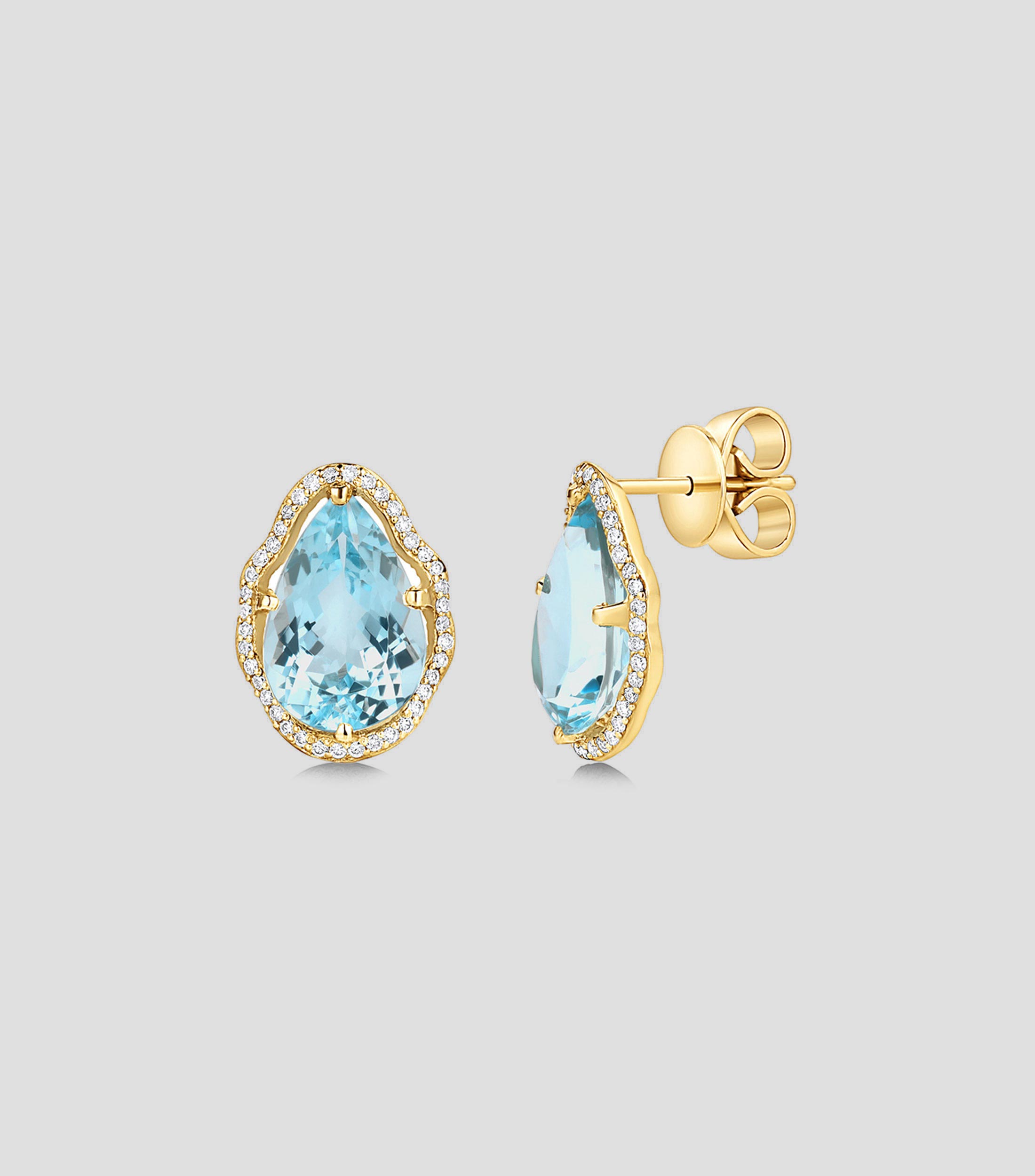 Abya: Aretes en Oro amarillo de 18 Kilates Aguamarina Glow Mujer | El ...