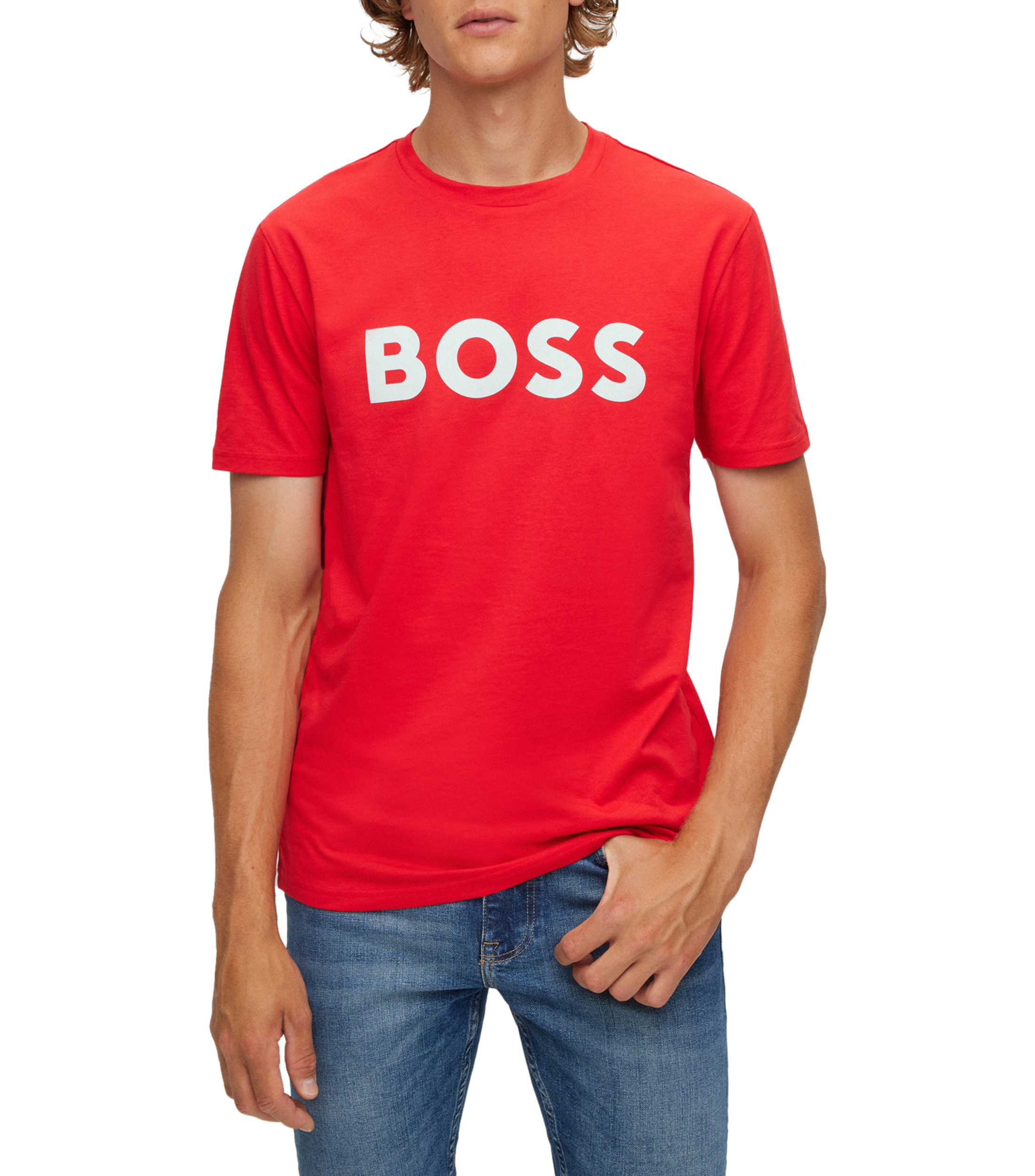 Boss Playera Boss de punto de algodón con logo estampado de goma Hombre ...